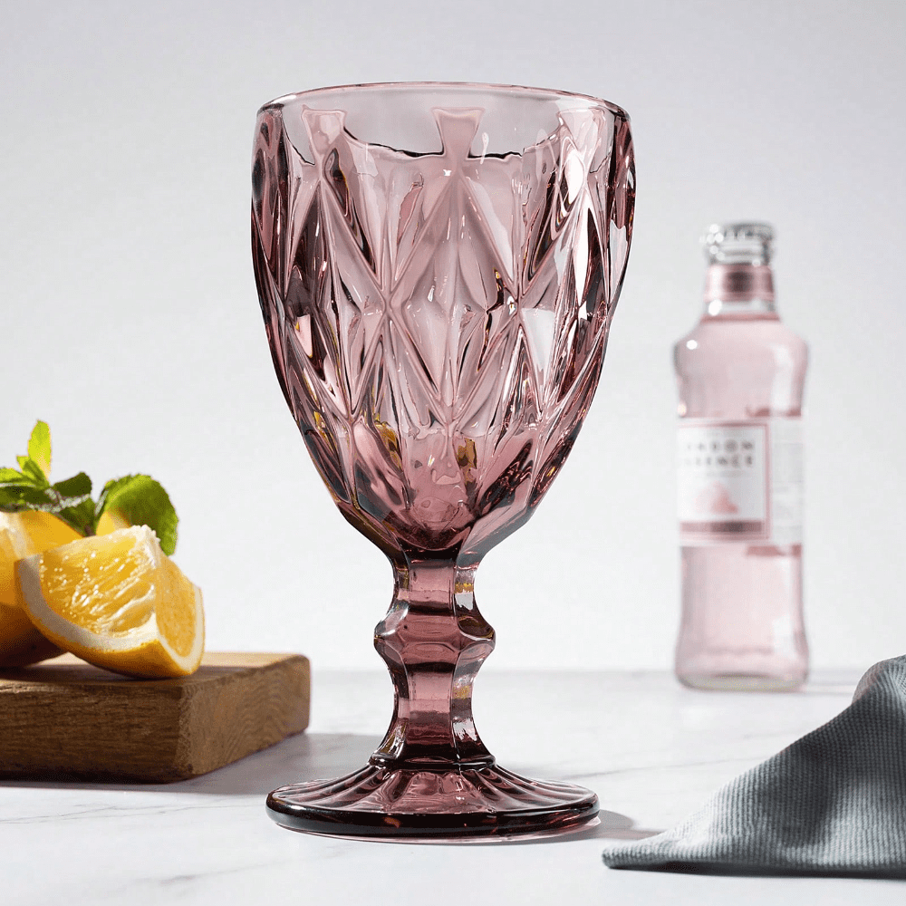 8oz Vintage Wine Glasses Crystal Glass Cups Set Of 6 Unique Embossed ...