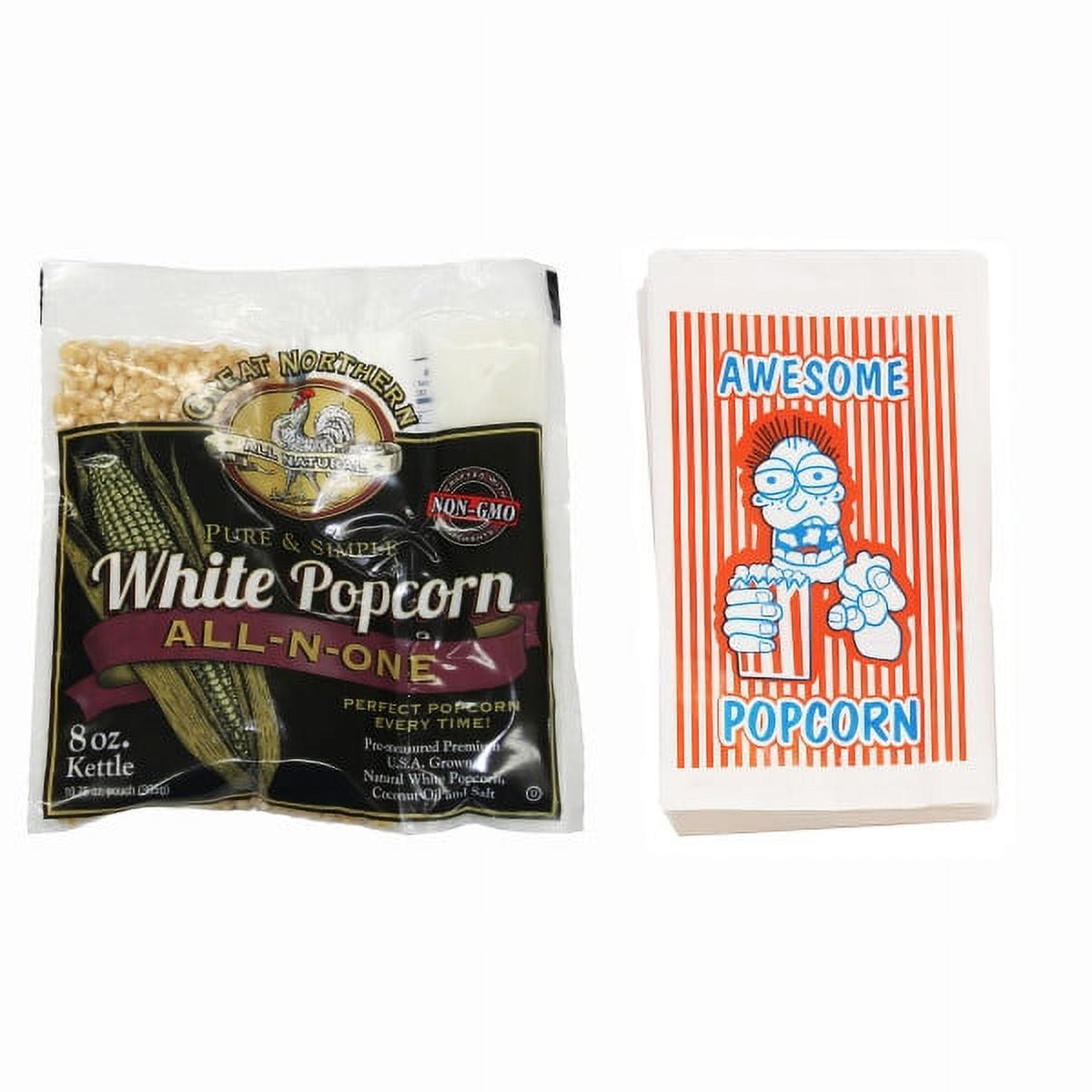 8oz White Popcorn Packs and 100 Popcorn Bags – 24 Pre-Measured, All-in ...