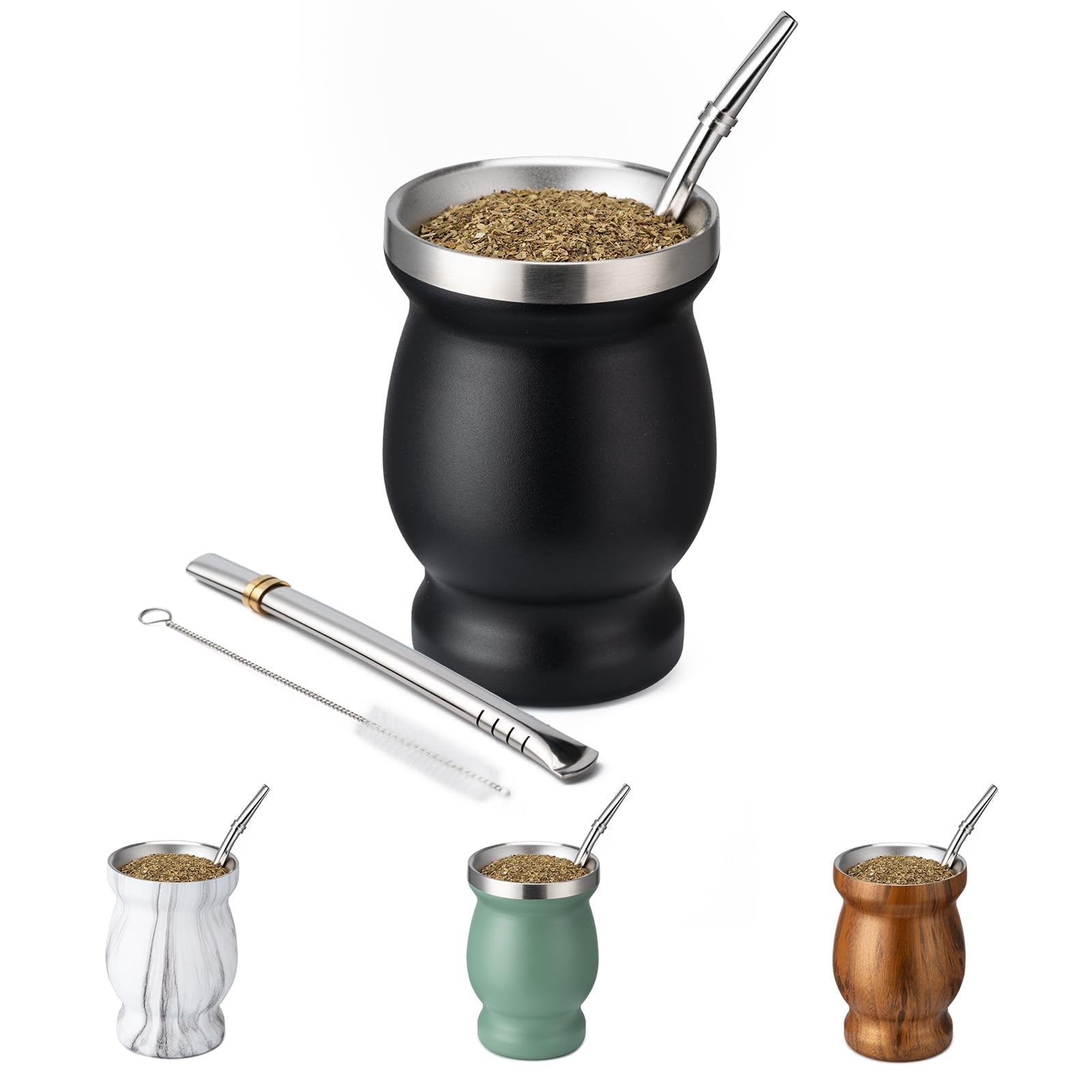 8oz Yerba Mate Cup, 304 Stainless Steel Double-Wall Mate Cup, Heat ...