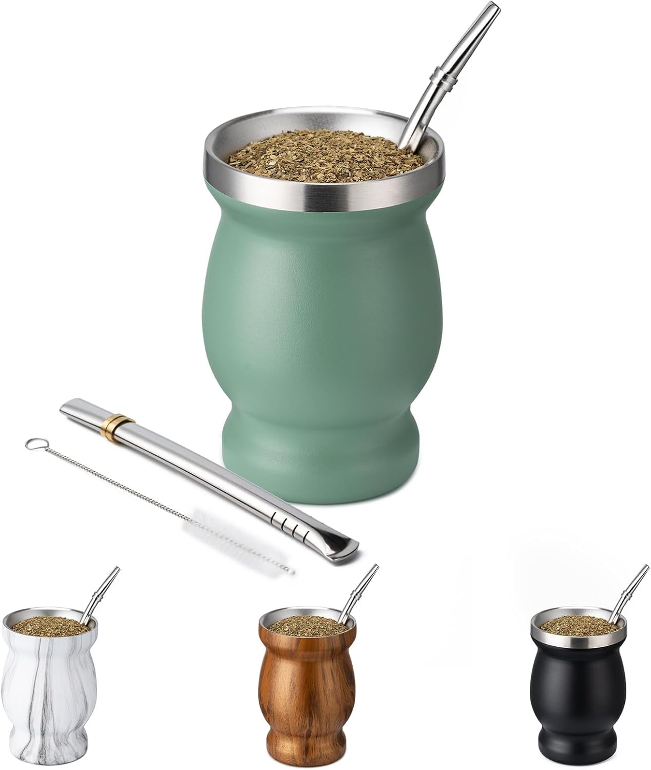 8oz Yerba Mate Cup, 304 Stainless Steel Double-Wall Mate Cup, Heat Insulation Yerba Mate Gourd ...