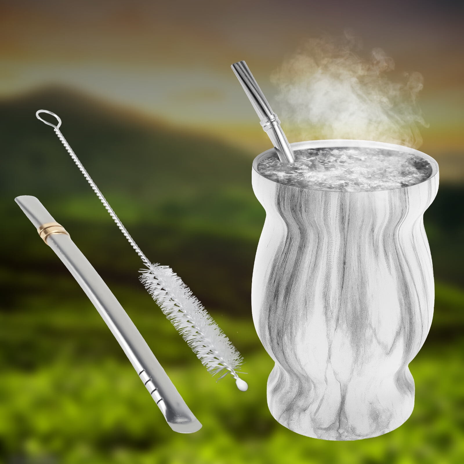 8oz Yerba Mate Cup Stainless Steel Mate Tea Cup Set with Straw Brush ...