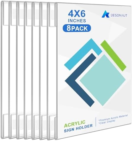 8pack Acrylic Sign Holder 4x6 inches，Wall Mount Clear Plastic Sign ...
