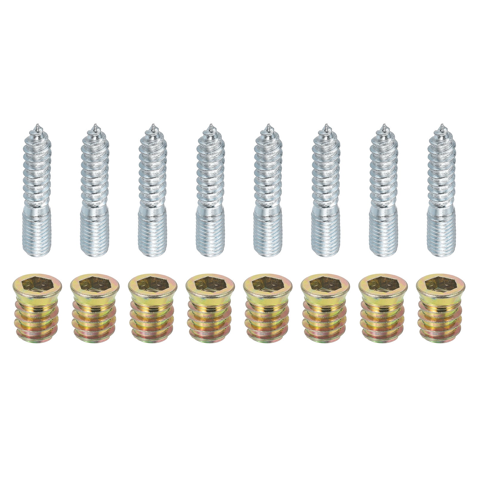 8pack M10x50mm Hanger Bolts with 8pack M10x20mm Threaded Insert Nuts ...