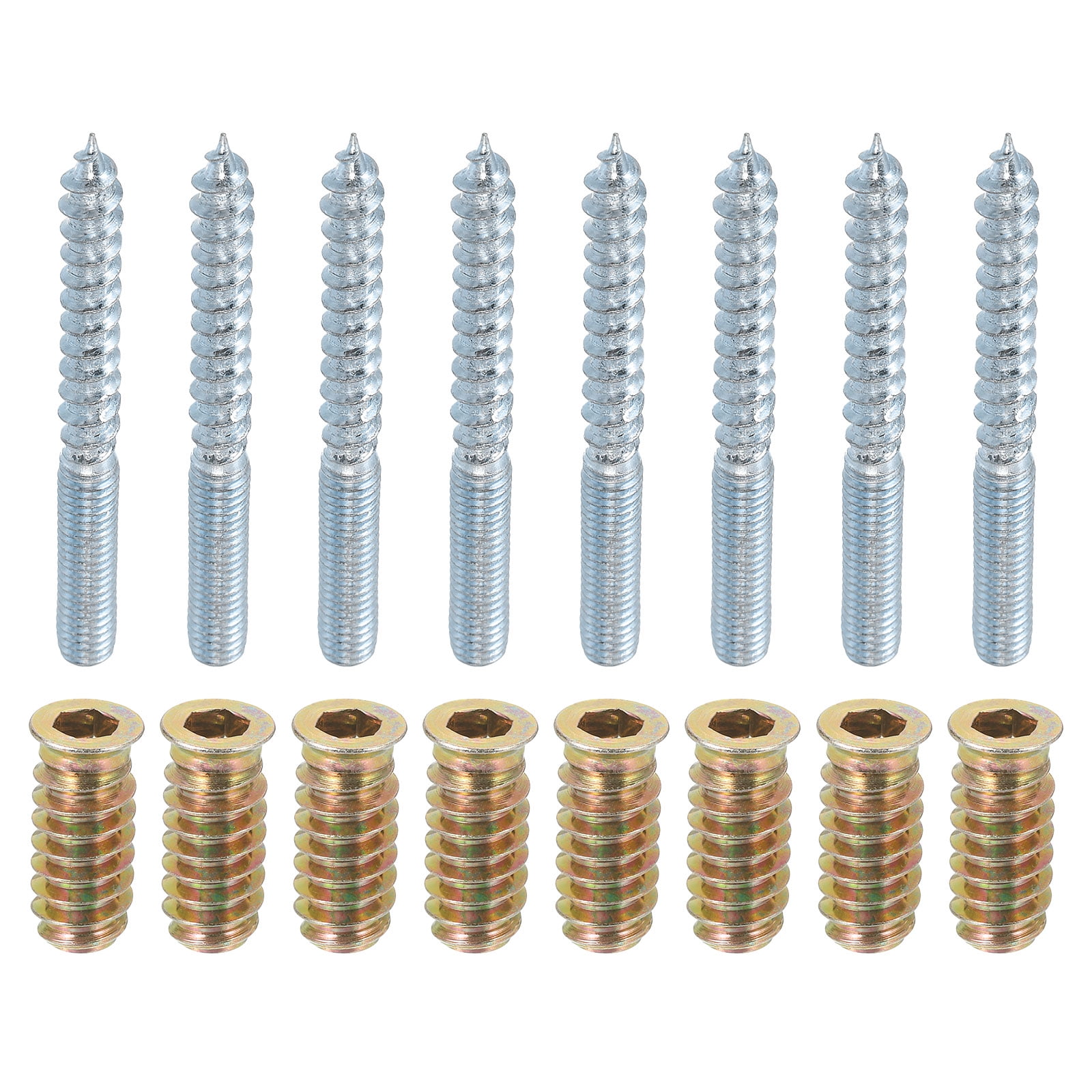 8pack M6x60mm Hanger Bolts with 8pack M6x24mm Threaded Insert Nuts ...