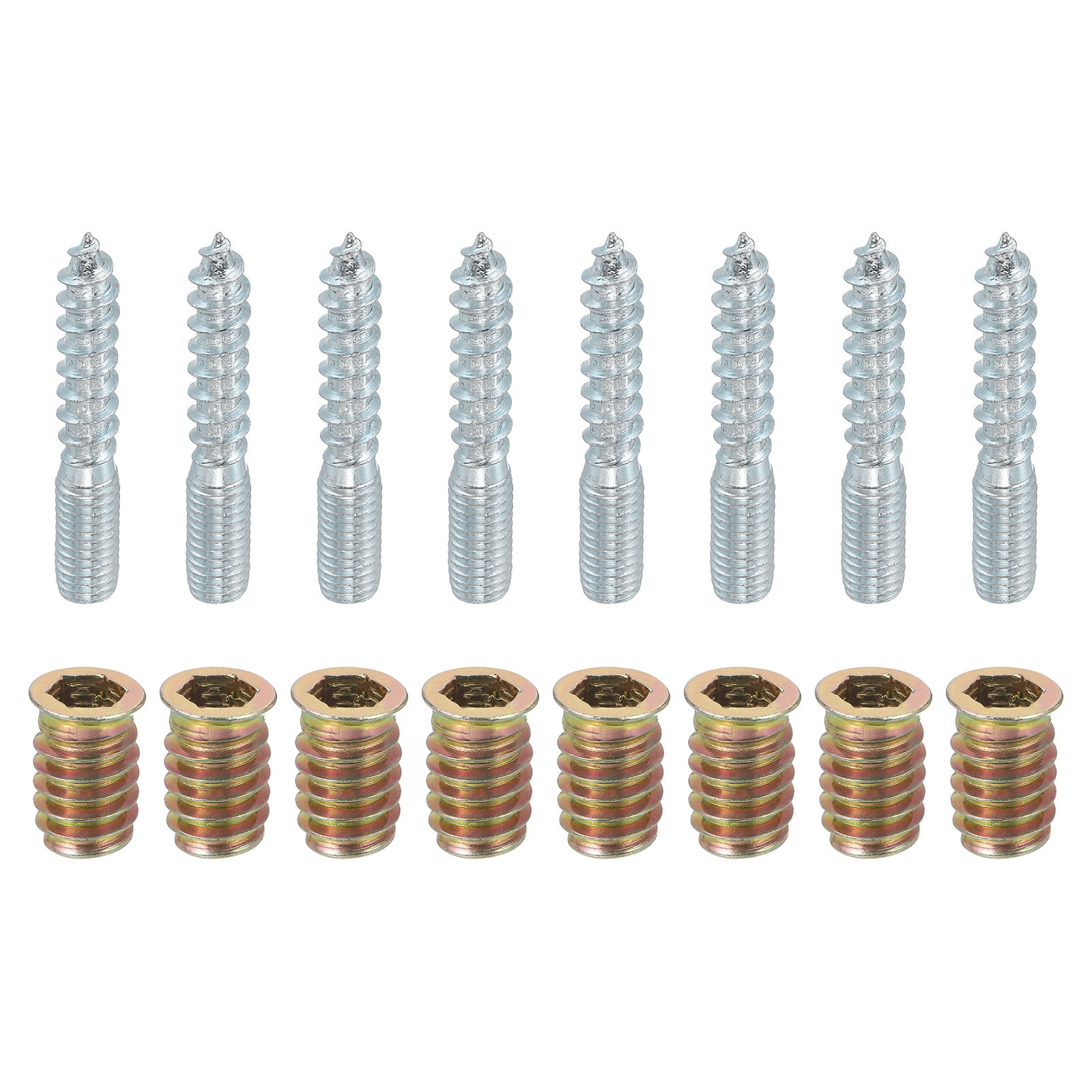 8pack M8x50mm Hanger Bolts with 8pack M8x20mm Threaded Insert Nuts ...