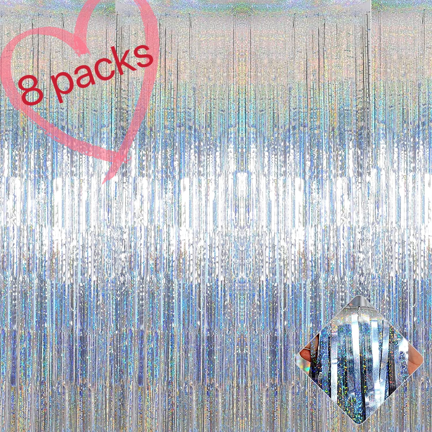 8packs 3.2x8.2 feet Silver Tinsel Curtain Backdrop, Foil Fringe ...