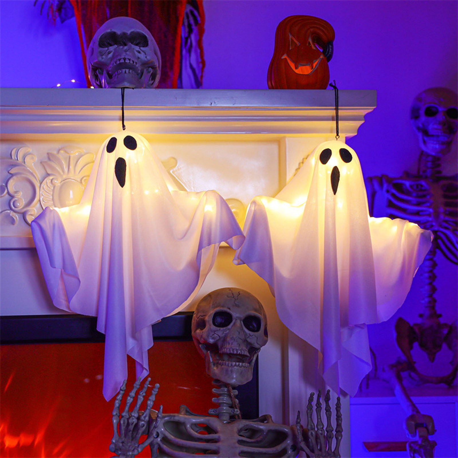 8packs Halloween Decorations Hanging Ghosts Light Up Kit Decor LED ...
