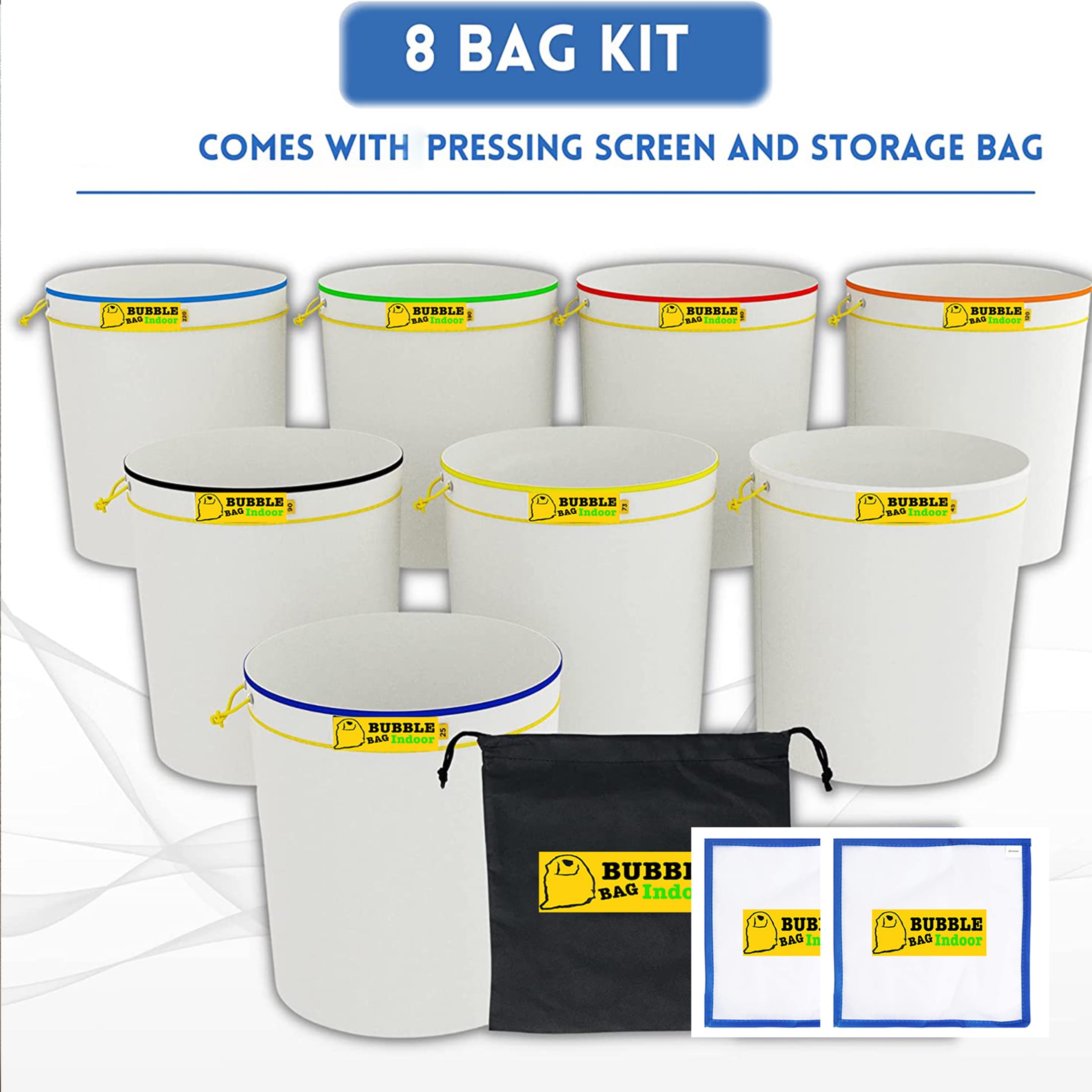 8pc 1-Gallon Bubble Bag Kit - 25u Micron Mesh Filter Bags for Ice Water ...