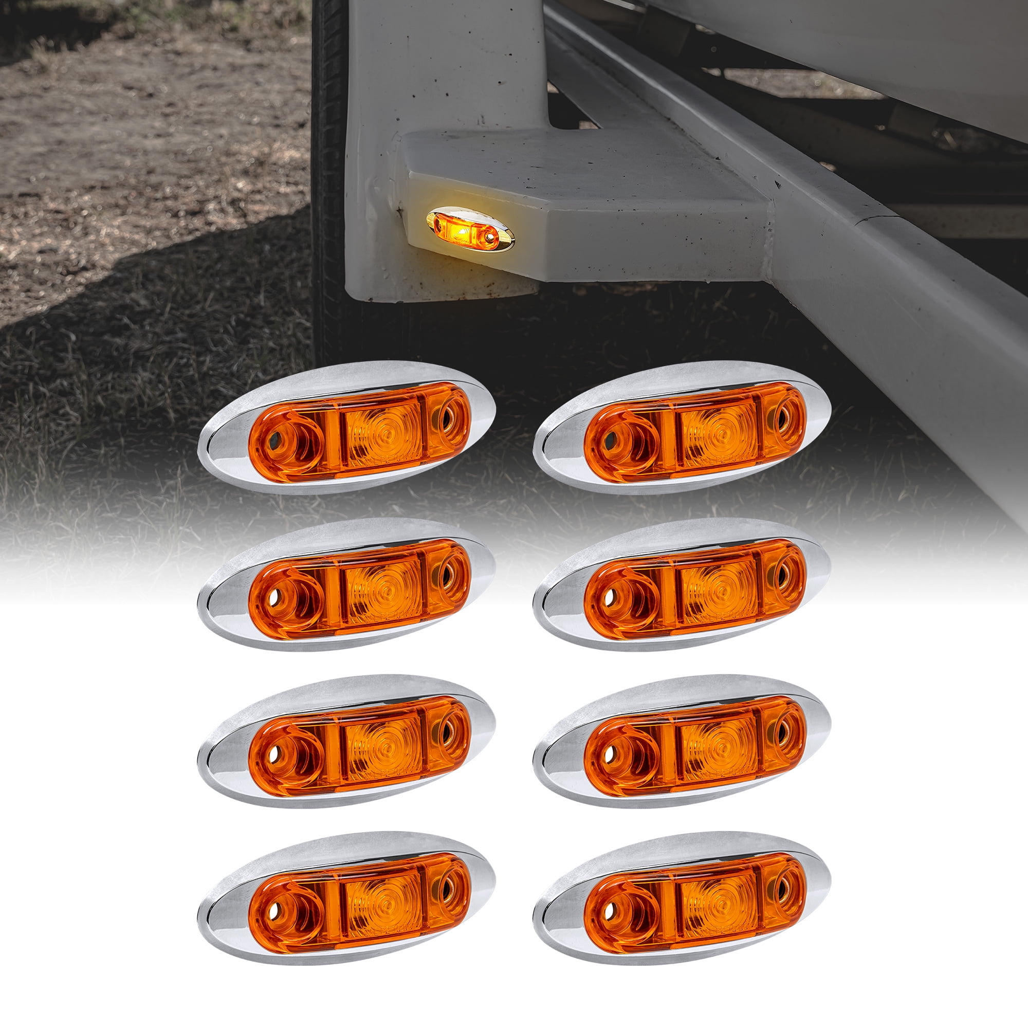 8pc 2.5" Amber LED Trailer Marker Light Chrome Bezel DOT FMVSS 108 SAE ...