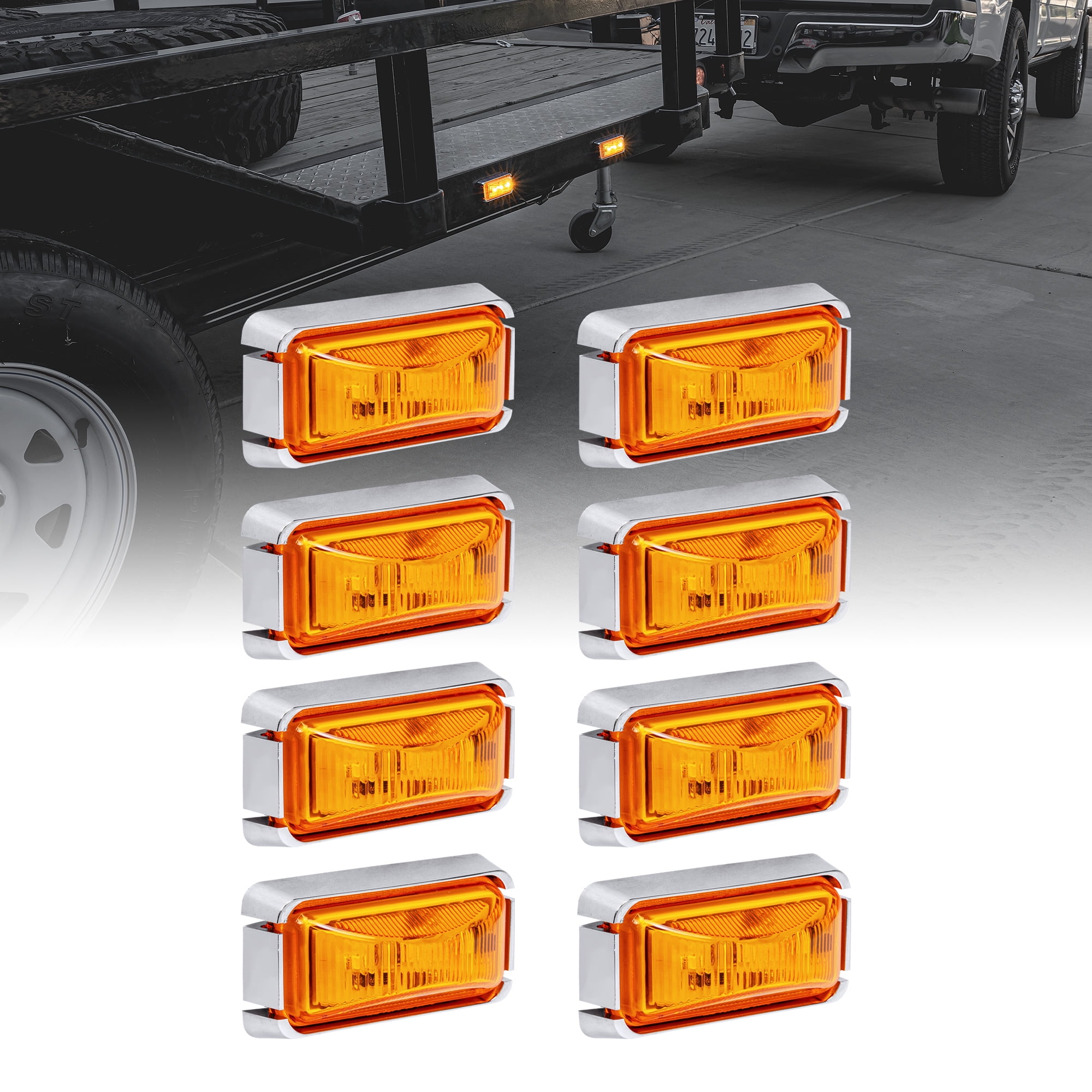 8pc 2.5" Amber LED Side Marker Trailer Lights, Waterproof with Chrome ...