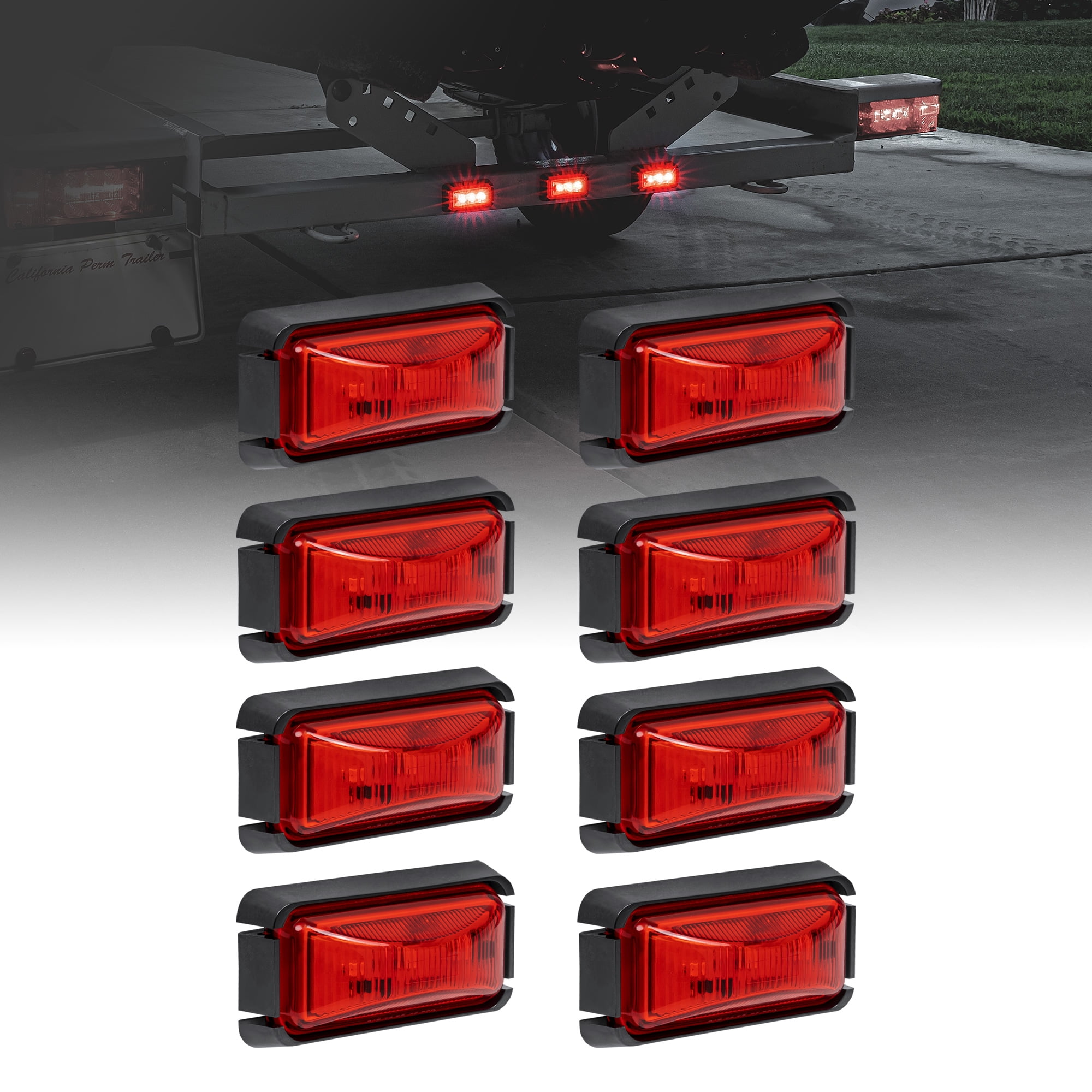 8pc 2.5" Red LED Trailer Marker Light Black Bezel DOT FMVSS 108 SAE ...