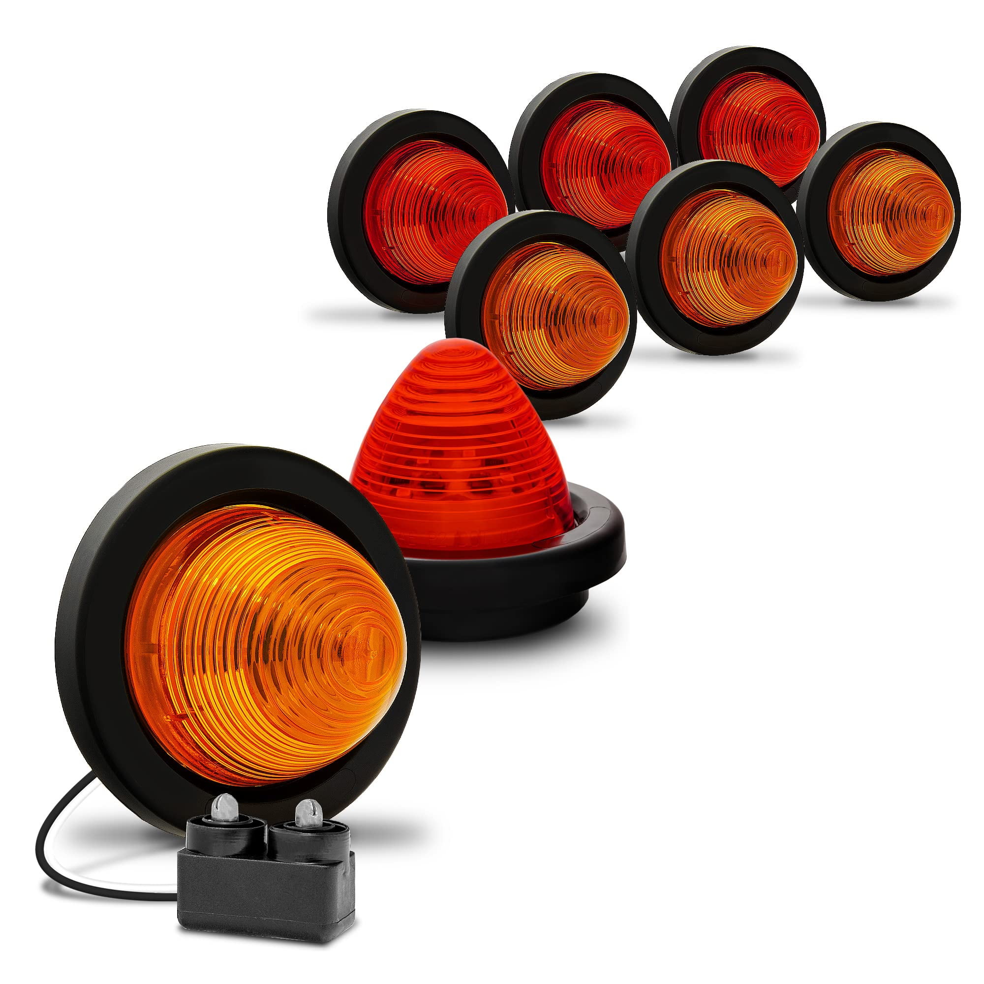 8pc 2" Round Amber/Red Beehive LED Trailer Marker Light [DOT FMVSS 108 ...