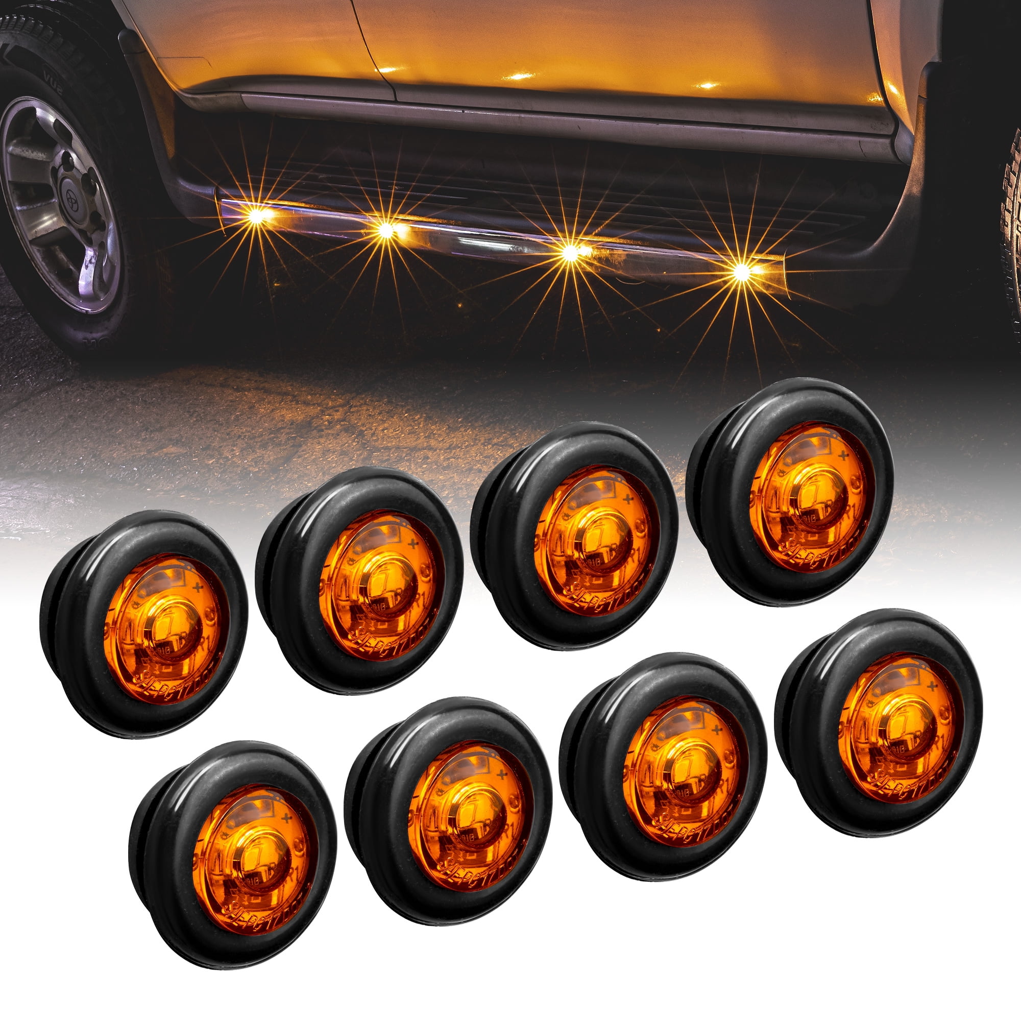 8pc 3/4" Round DOT P2PC Amber LED Bullet Clearance Marker Lights for ...