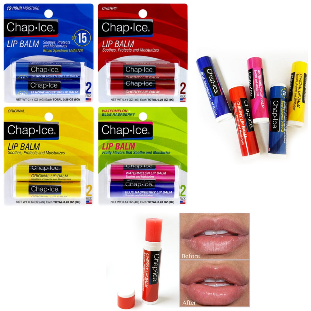 8pc Chap Ice Lip Balm Fruit Flavor 0.14 oz Variety Chapstick Women Heal ...