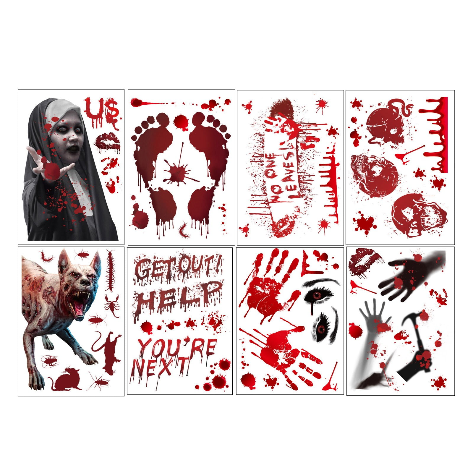 8pc Halloween Blood Fingerprint Wall Sticker 3D Halloween Sticker Self ...