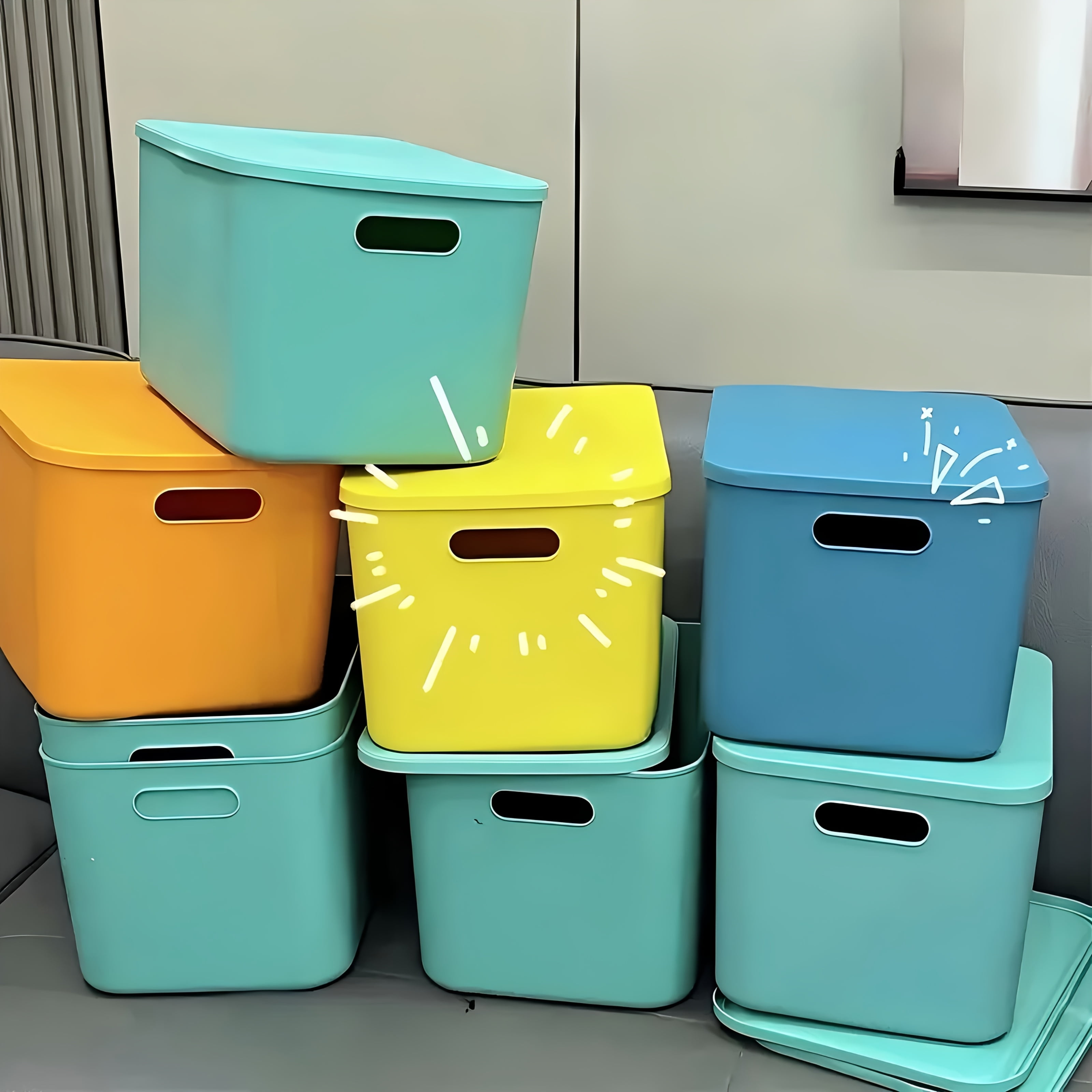 8pc Stackable Storage Bins with Handles - Colorful Plastic Organizers with Transparent Windows ...