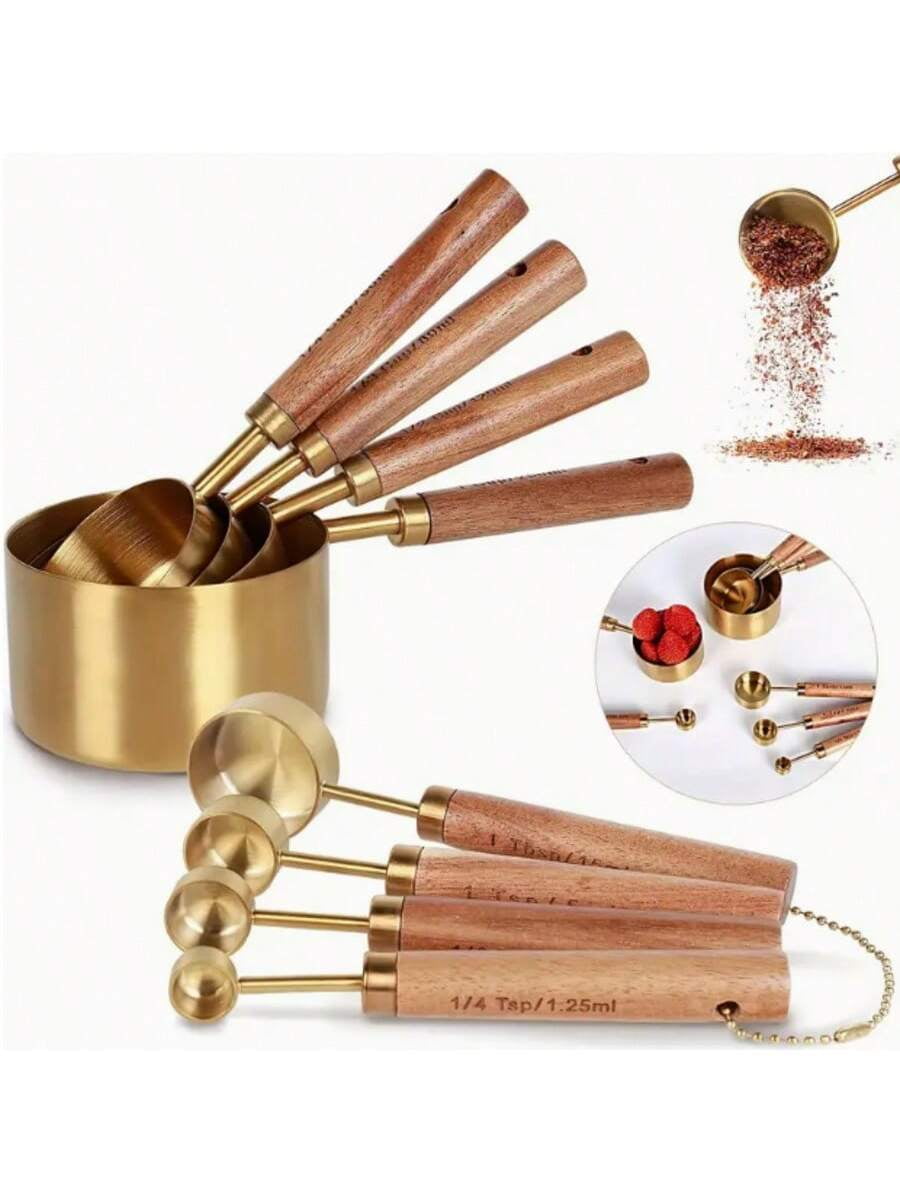 8pc Stainless Steel Measuring Cups & Spoons Set with Rosewood Handle ...