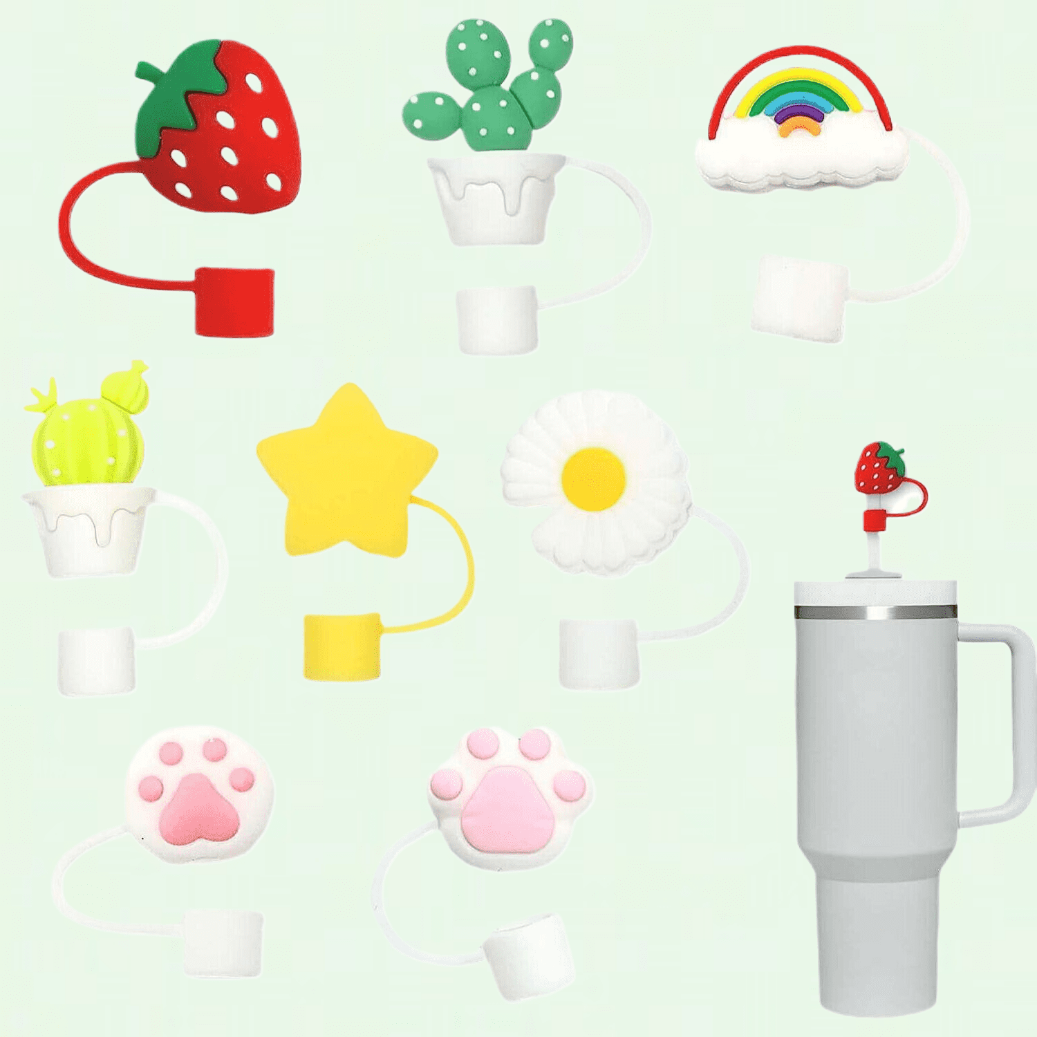 8pcs Cute Silicone Straw Covers for 10mm Straws - Compatible with ...