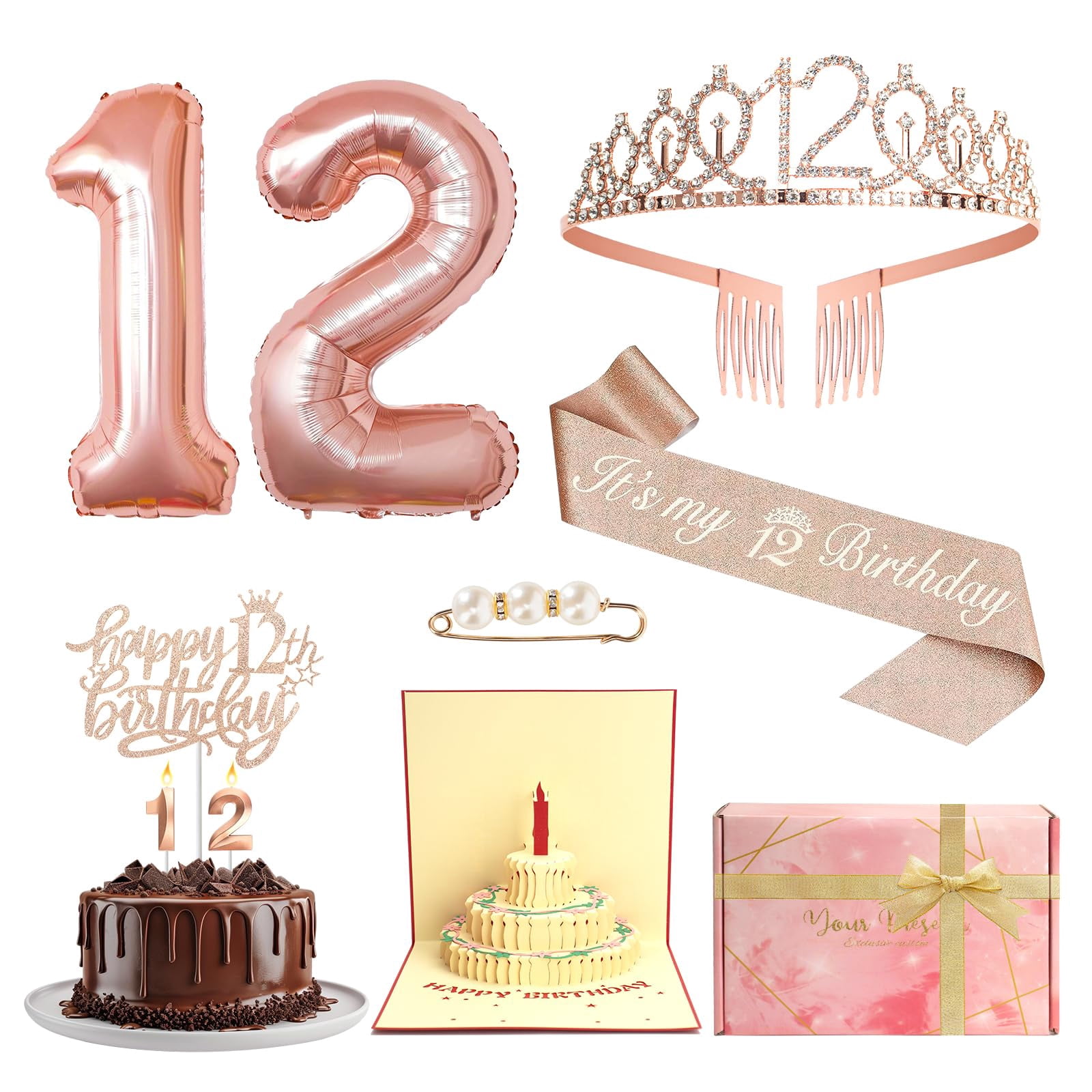 8pcs 12th Birthday Decorations for Girls - Including 12 Birthday Cake ...
