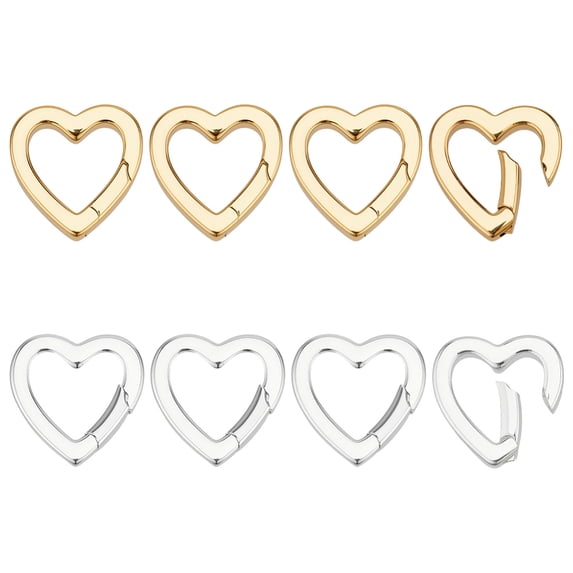 8pcs 2 Colors Heart Spring Gate Rings 16mm Brass Jewelry Connector ...