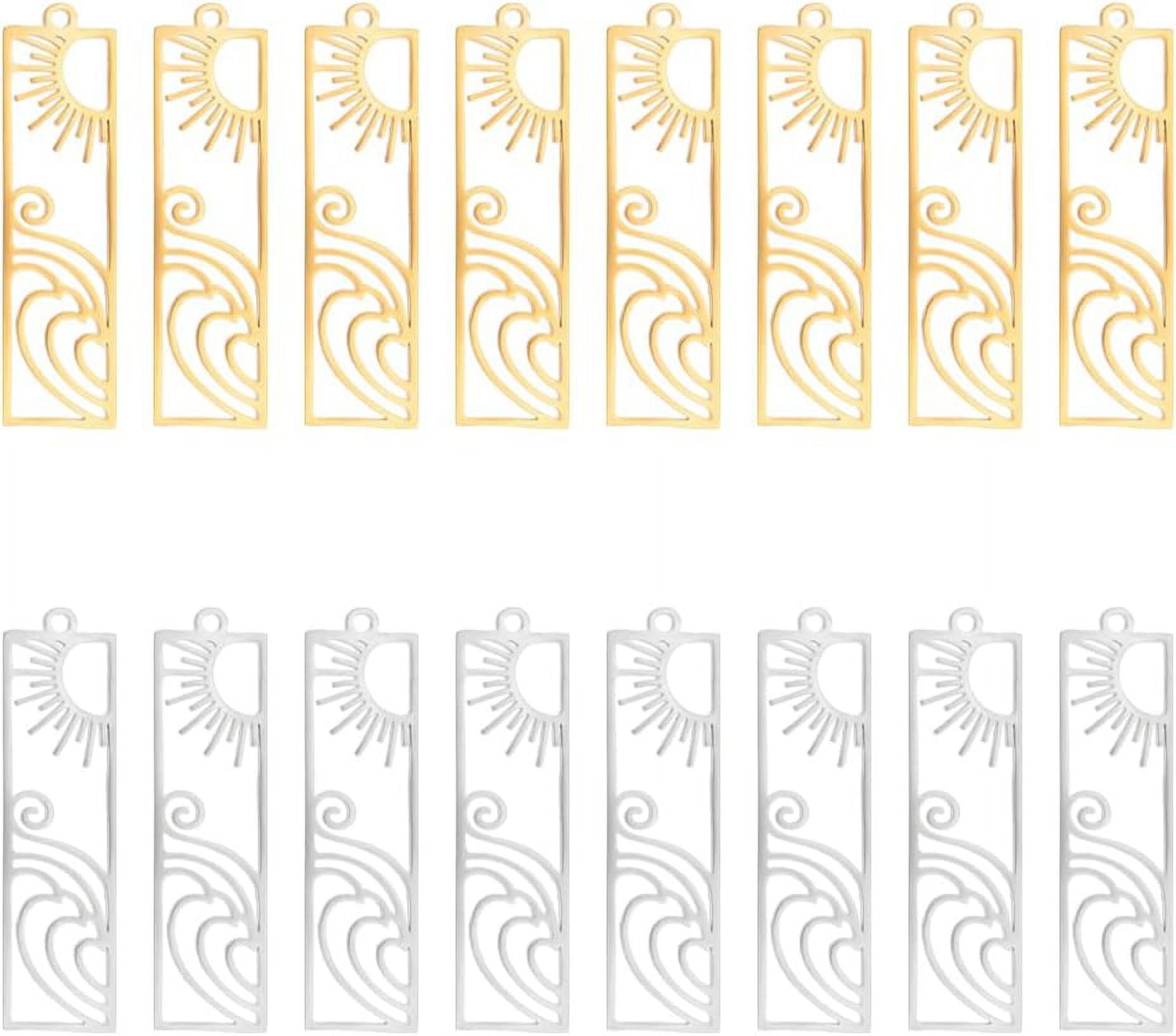 8pcs 2 Colors Sun Wave Charms Stainless Steel Rectangle Hollow Pendants ...