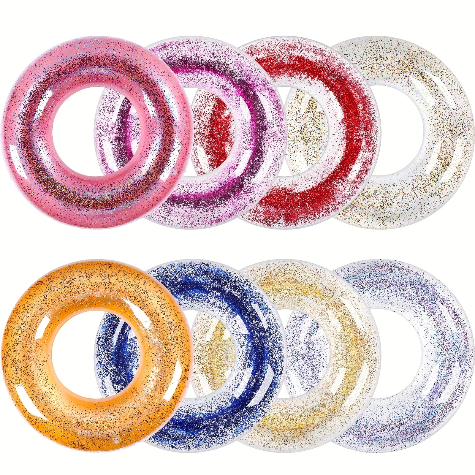 8pcs 31 Inch Pool Float Tubes - Transparent Glitter Swim Rings with ...