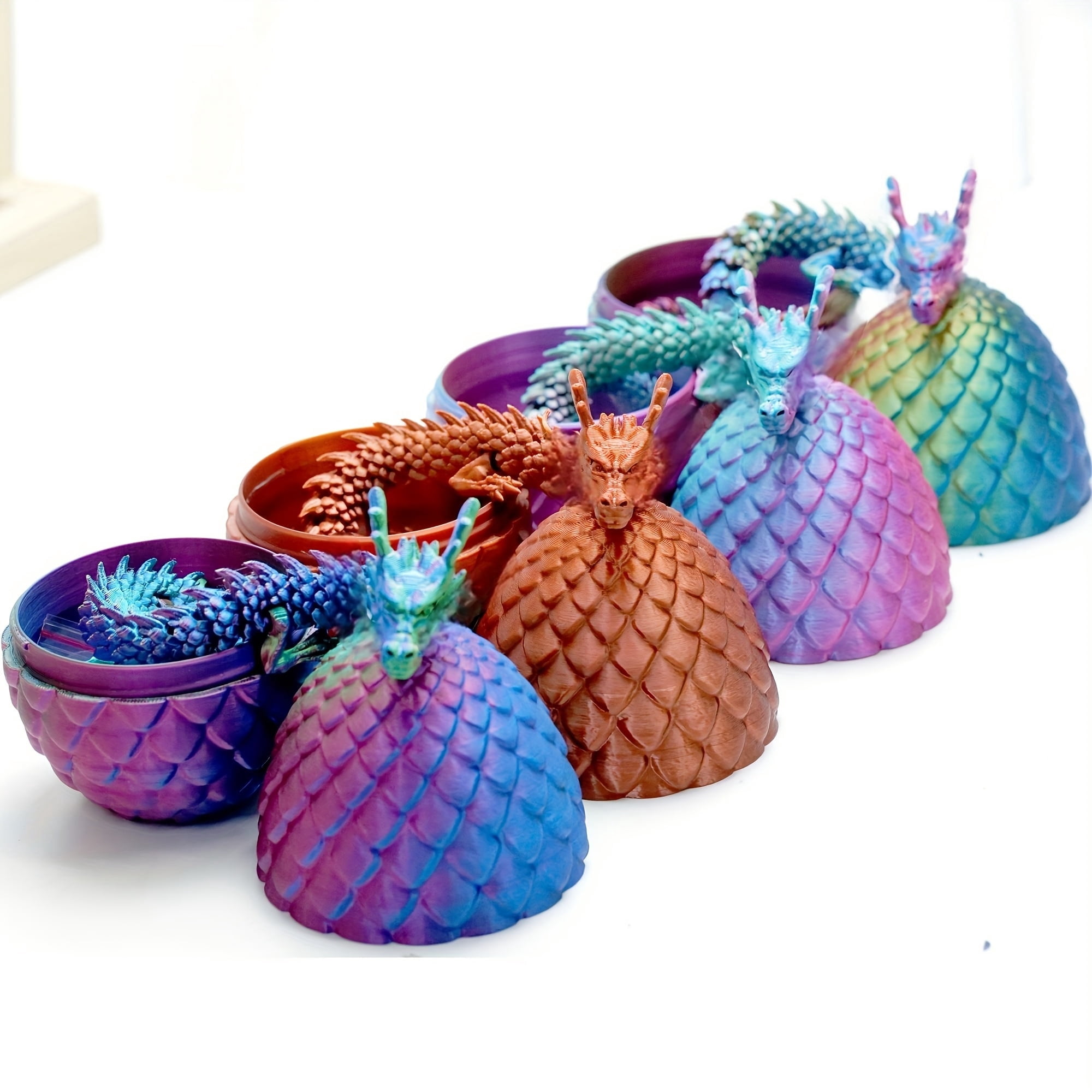 8pcs 3D Printed Flexible Dragon Figures with Eggs, Jointed Dragon Toys ...