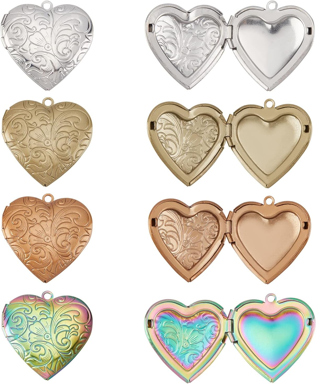 8pcs 4 Colors Heart Shape Photo Frame Charms Stainless Steel Photo ...