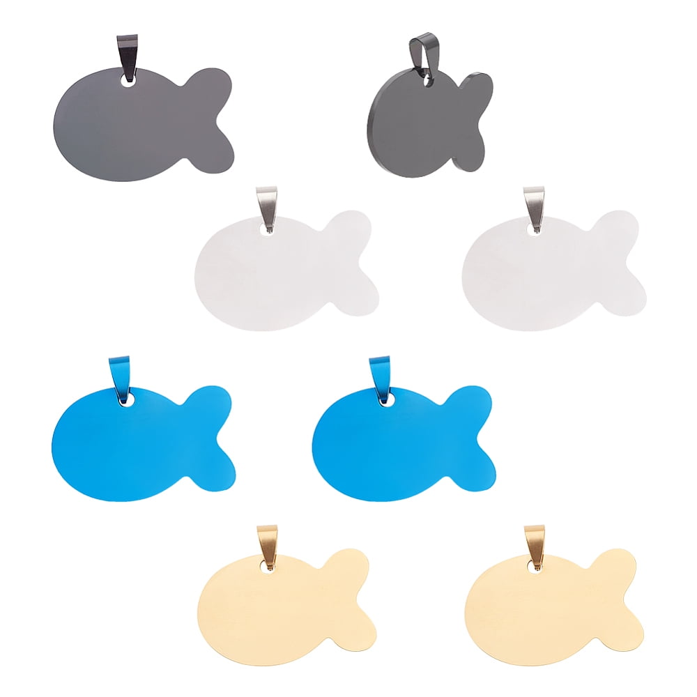 8pcs 4 Colors Whale Stainless Steel Blank Stamping Tag Pendants Fish ...