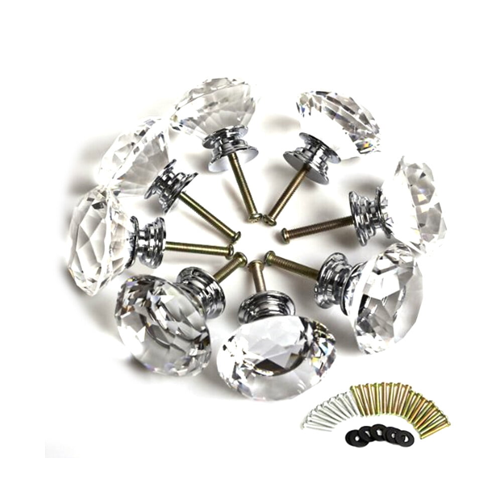8pcs 40mm Diamond Crystal Glass Door Knob Kitchen Cupboard Cabinet ...