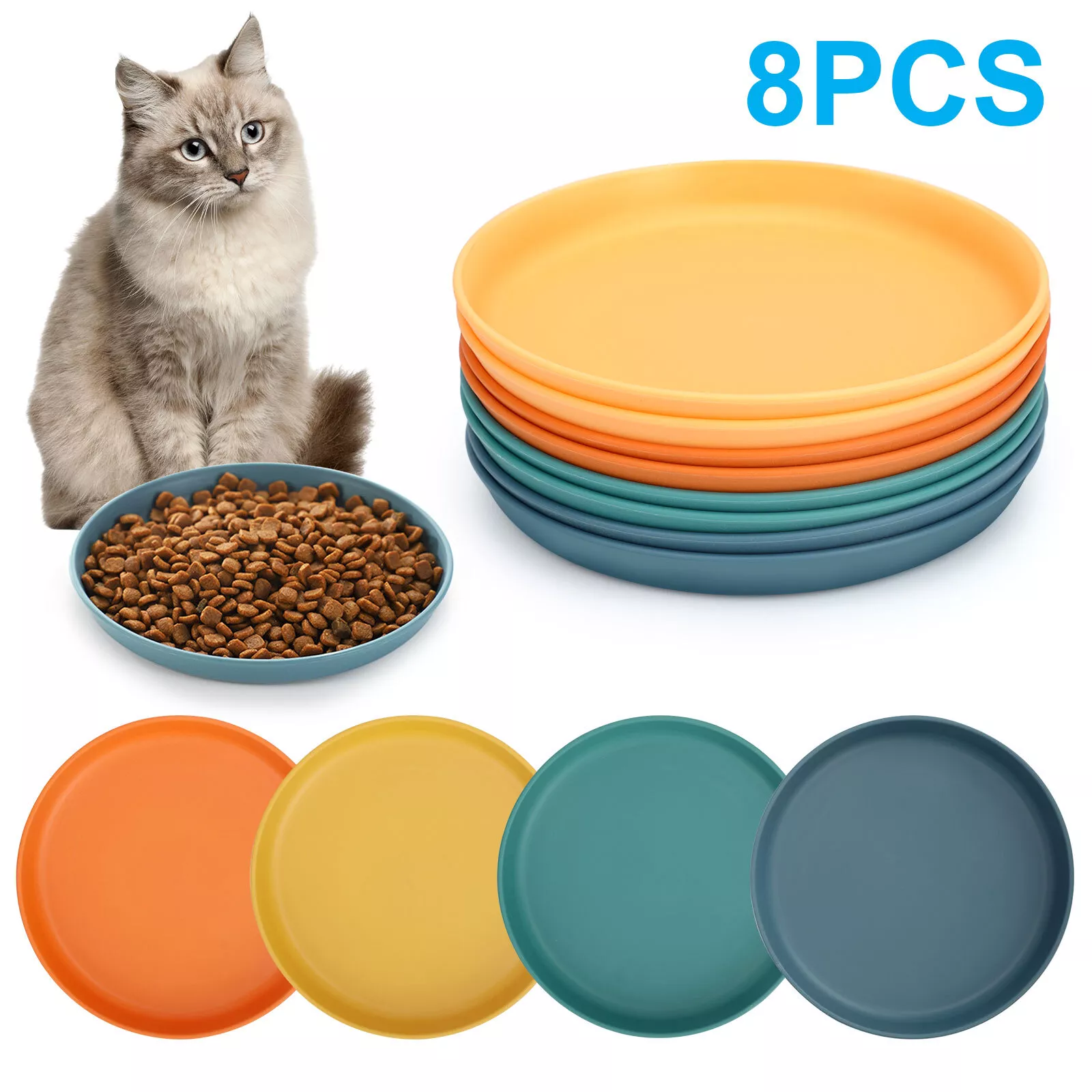 8pcs 5.8'' Flat Cat Bowls Plastic Pet Feeding Food Tray Round Small ...
