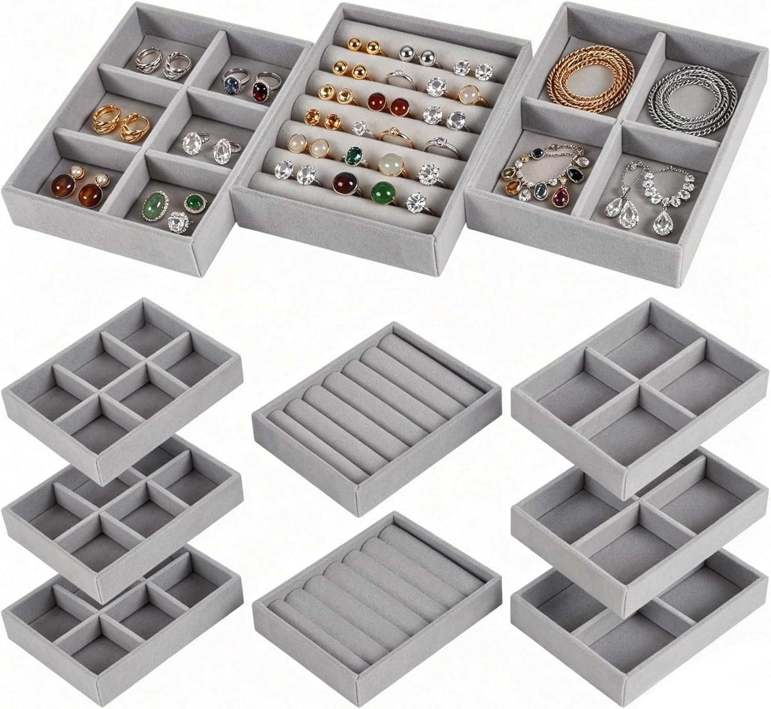 8pcs 6" jewelry trays for drawers Velvet Jewelry Tray | Set with ...