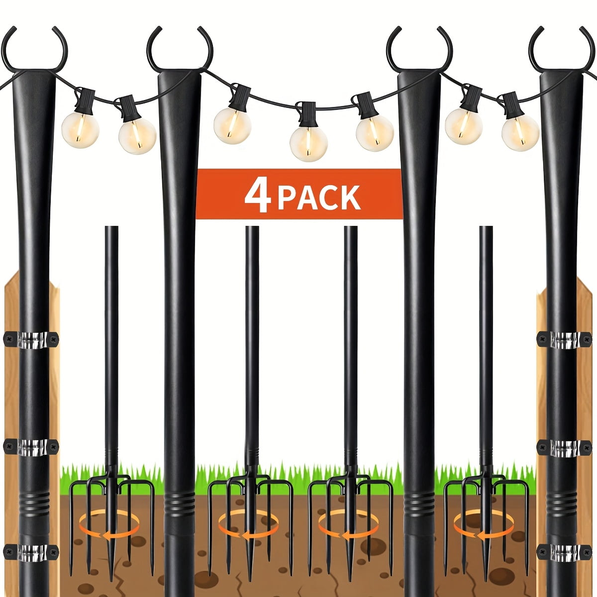 [8pcs/6pcs/4pcs/2pcs Metal Pole] 10 Feet Metal Patio String Lights Pole ...