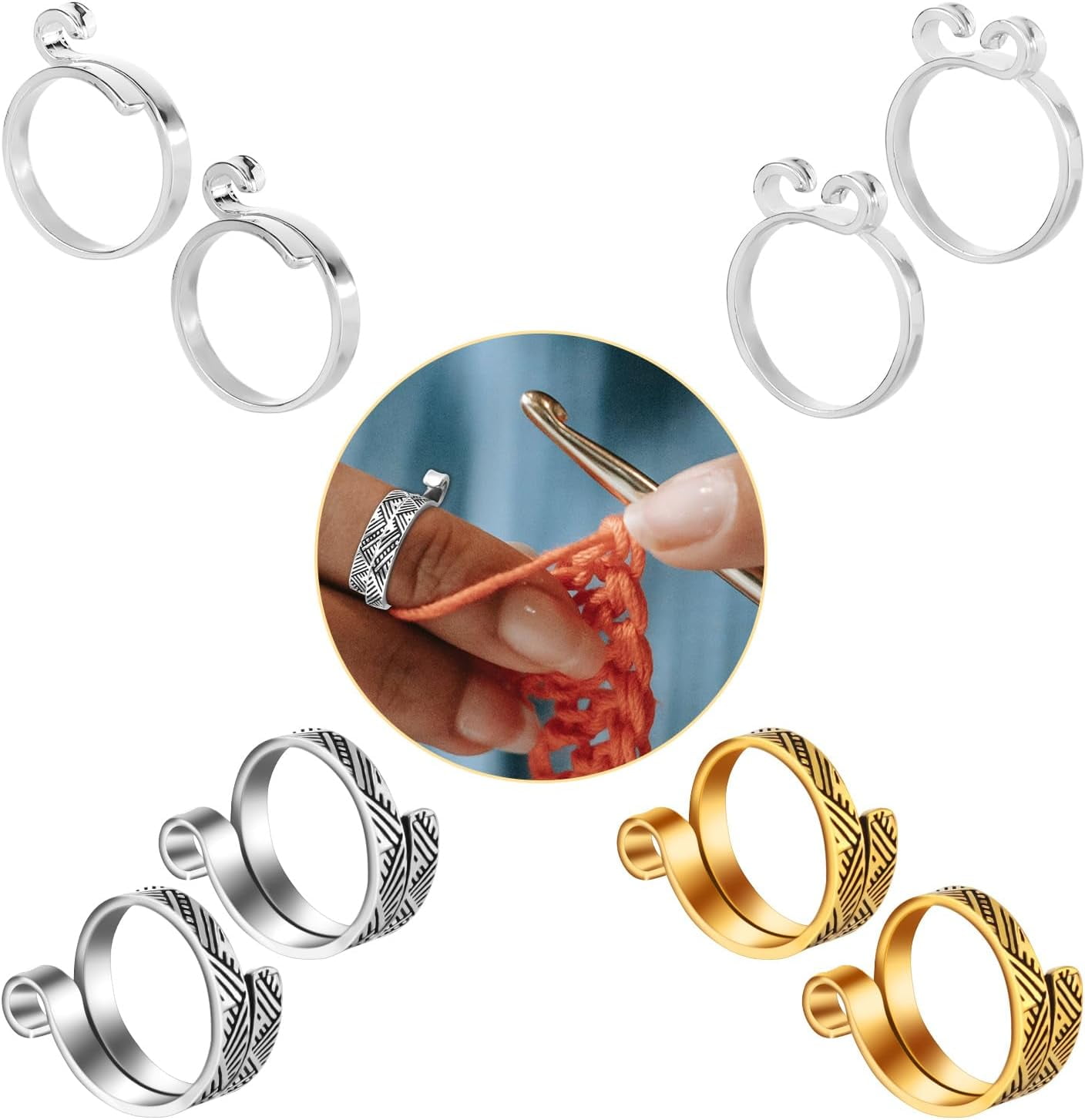 8pcs Adjustable Crochet Rings, Knitting Crochet Loop Rings Open Yarn ...