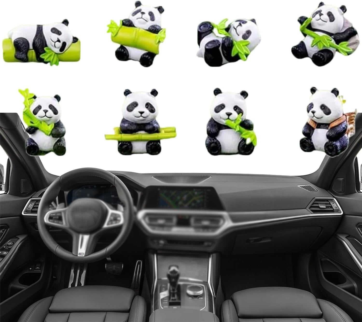 8pcs Adorable Panda Car Dashboard Decor Set,Cute Car Decor Pandas for Cars Dashboards and Office ...