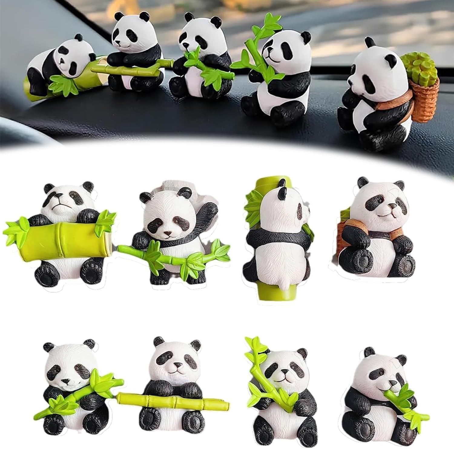 8pcs Adorable Panda Car Dashboard Decor Set, Cute Dashboard Car ...