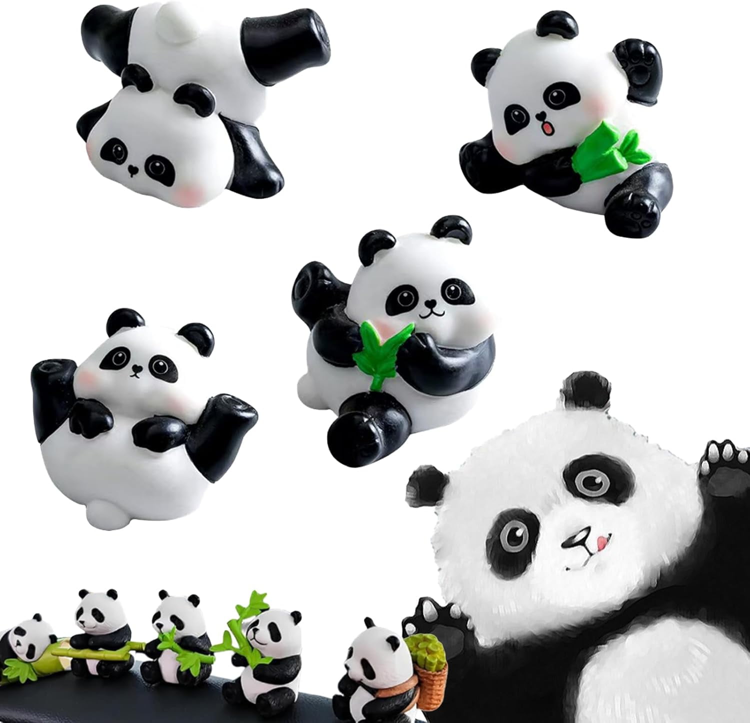 8pcs Adorable Panda Car Dashboard Decor Set, Cute Panada Car Dashboard ...