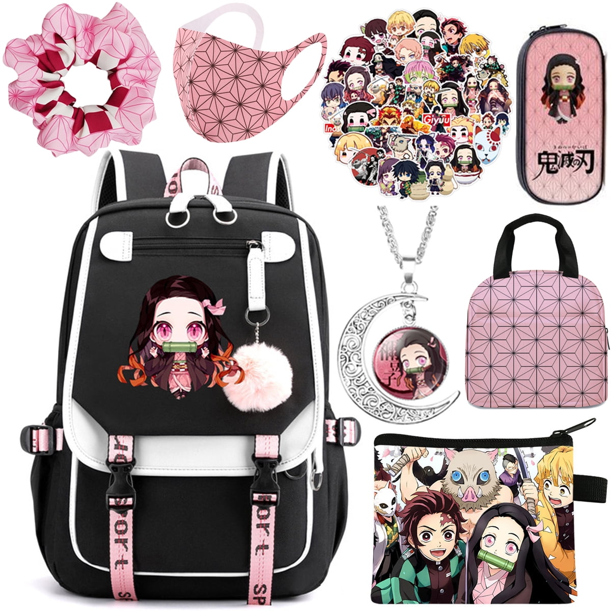8pcs Anime Demon Slayer Nezuko School Backpack kits - Walmart.com