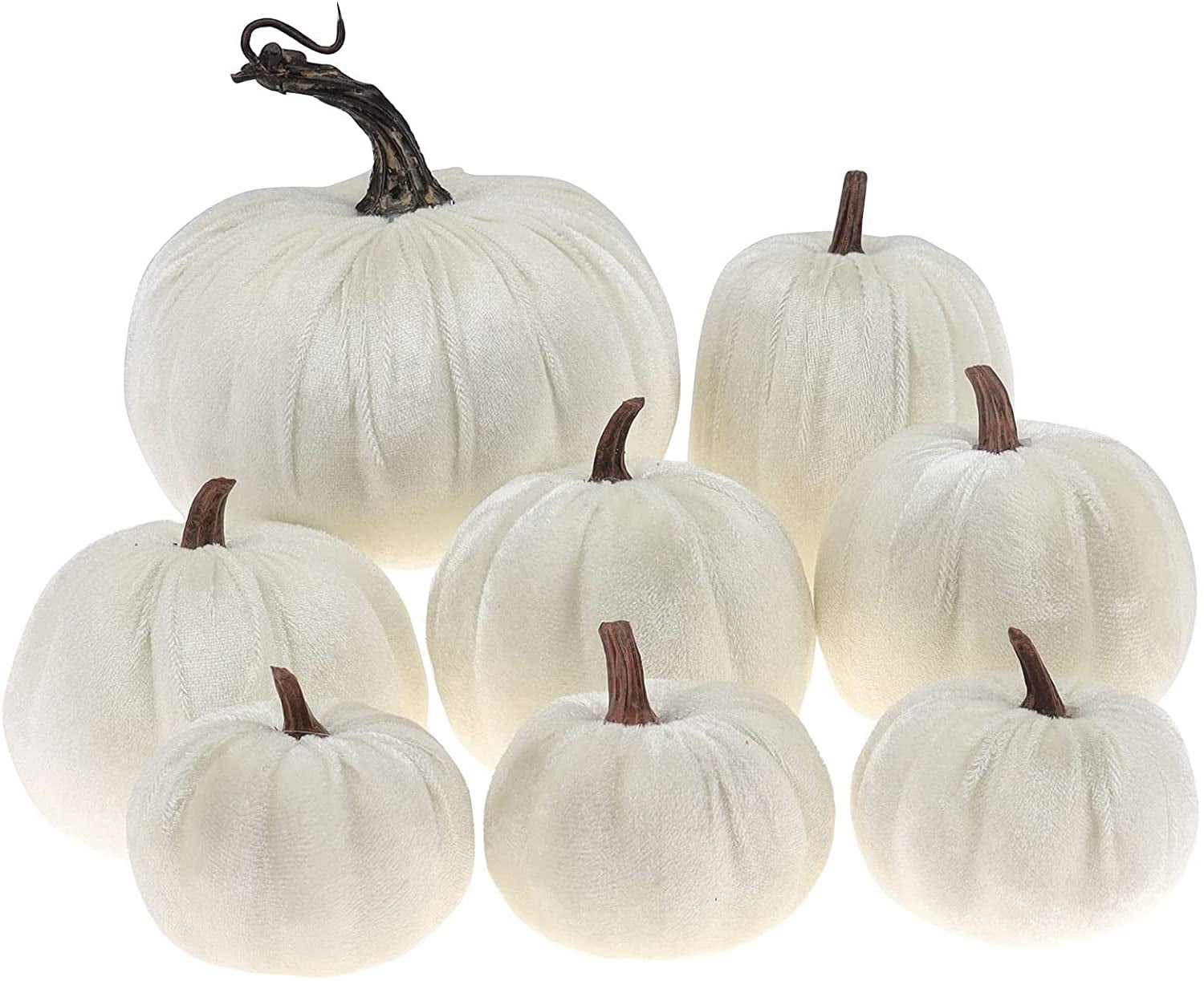 8pcs Assorted Size Fake Handmade Red Velvet Pumpkins Artificial Fall ...