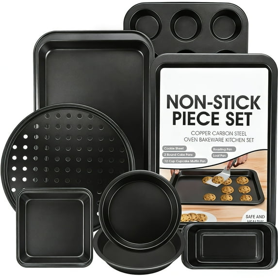8pcs Bakeware Pan Set, Nonstick Cookie Sheet, 2 Round Cake Pans, Square ...