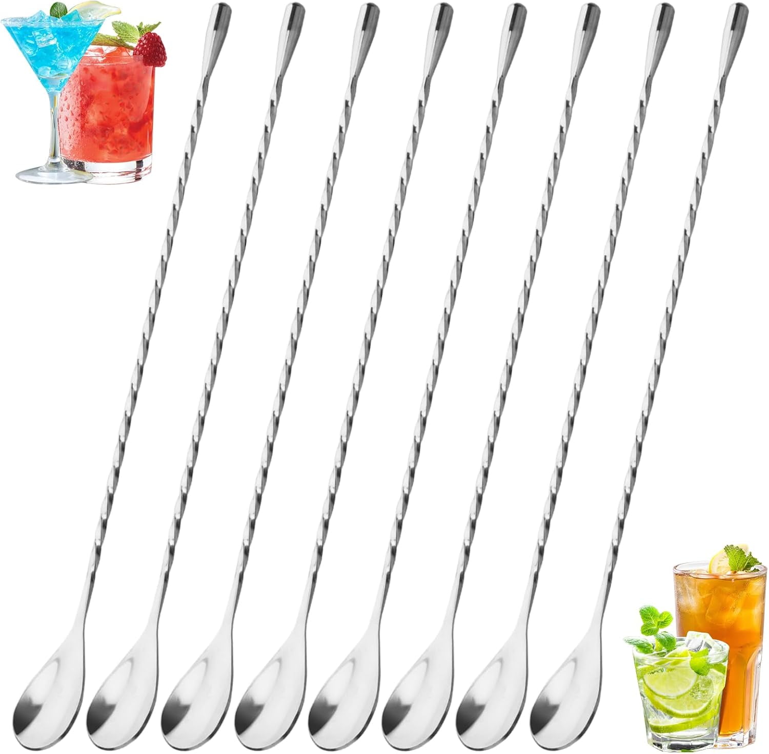 8pcs Bar Spoon Stainless Steel Stirrer Spoons, 12'' Spiral Pattern ...