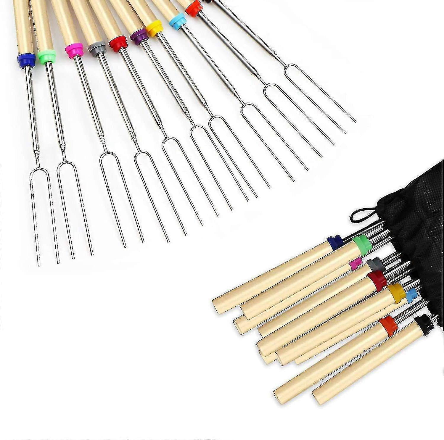 8pcs Barbeque Marshmallow Roasting Sticks Telescoping Forks Wooden ...