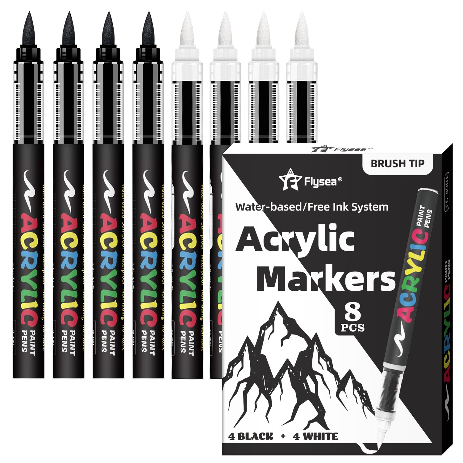 8pcs Black and White Acrylic Paint Markers Set, Large Ink Capacity ...