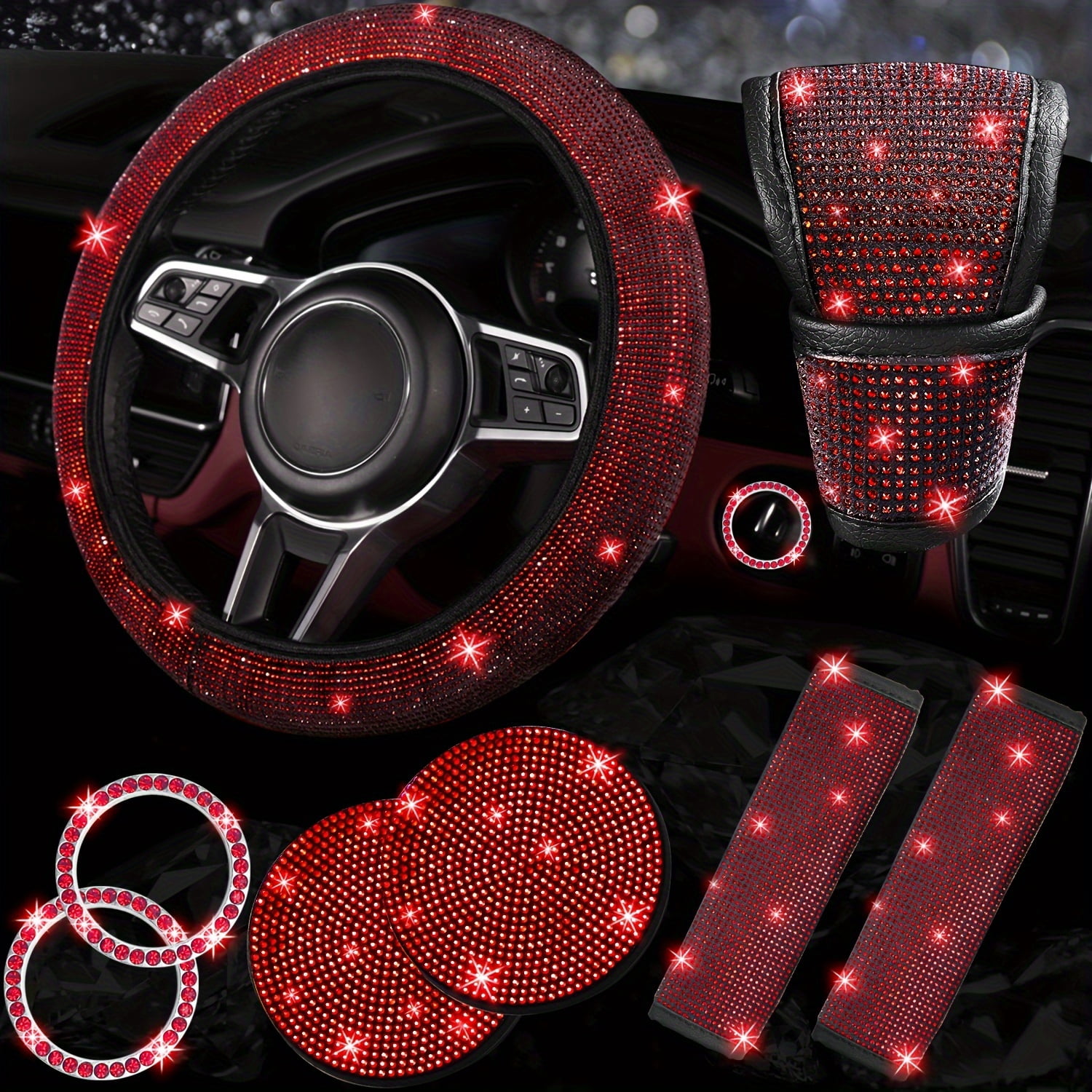8pcs Bling Car Accessories for Women, Bling Steering Wheel Cover Bling ...