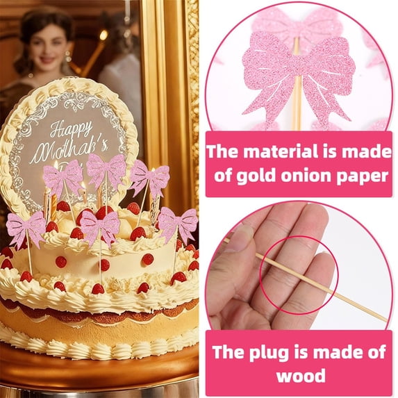 8pcs Bow Cupcake Toppers - Adorable Bowknot Cake Picks for Birthday ...