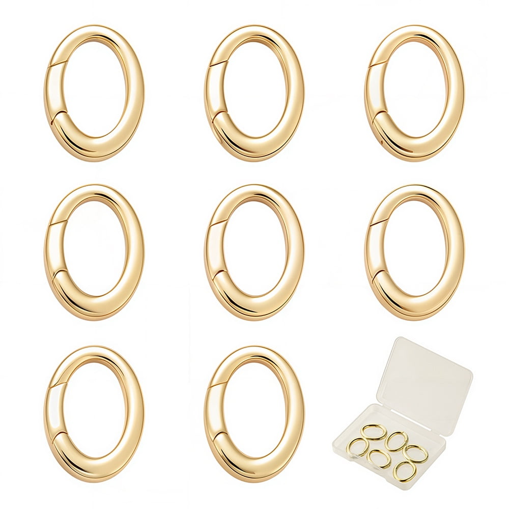 8pcs Brass Spring Gate Rings Long-Lasting Plated Oval Real 18K golden ...