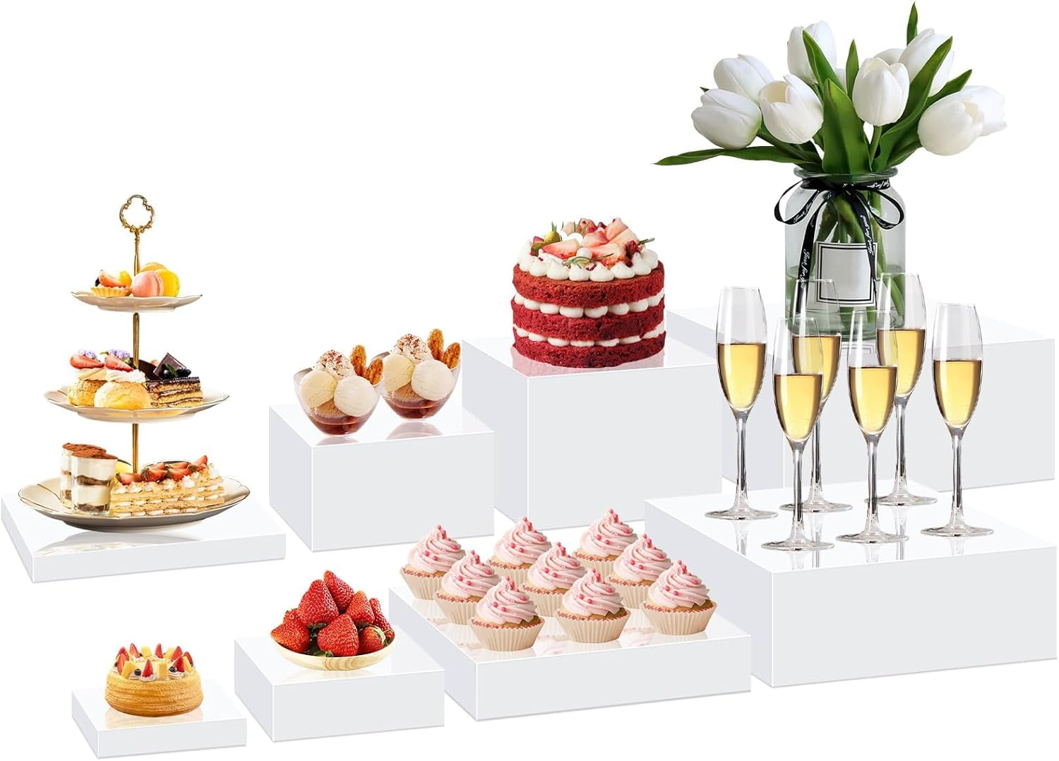 8pcs Buffet Risers, Food Display Stands for Buffet Table, Acrylic ...