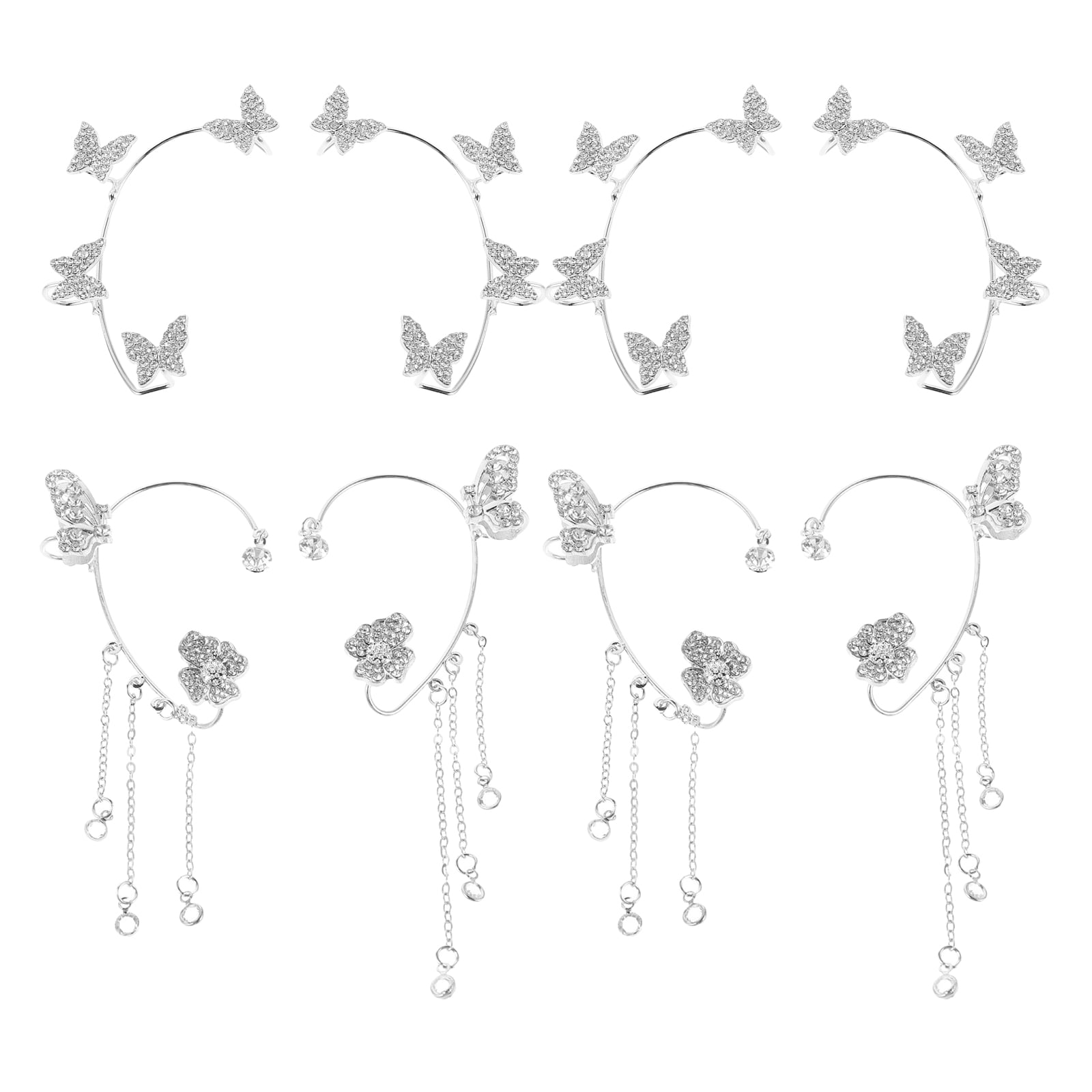 8pcs Butterfly Ear Cuffs: No Piercing Ear Wraps - Rhinestone Butterfly ...