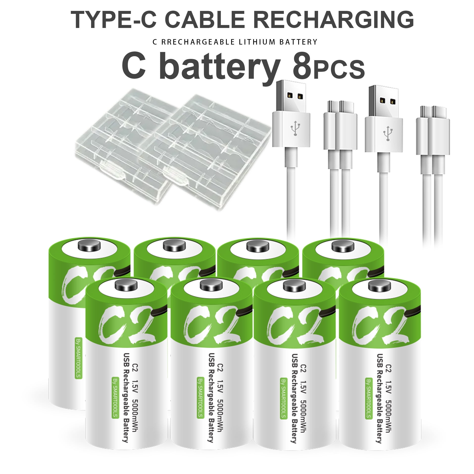 8pcs C Battery C Rechargeable Batteries, USB/Type-C High Capacity 1.5V ...