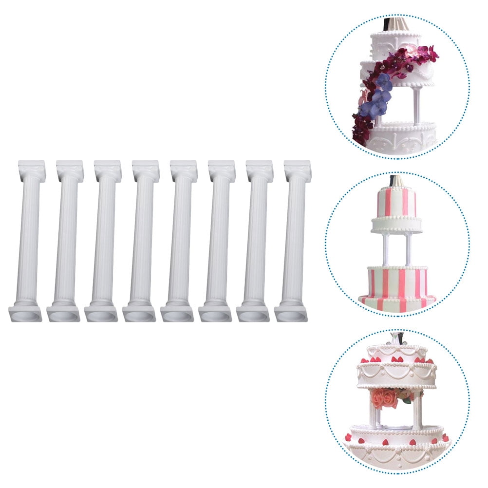 OUNONA White Plastic Cake Stand with Roman Columns for Steady Tiered ...